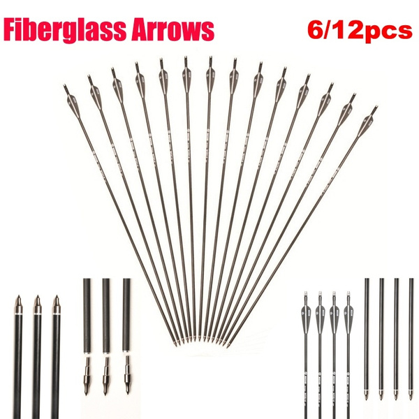 6/12 pcs 30" Black and White Fiberglass Arrow with Replaceable Arrowhead Spine 500 for Recurve ...