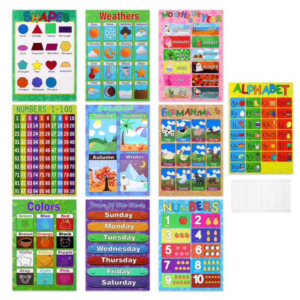 10PCS Educational Preschool Posters Charts for Preschoolers Toddlers ...