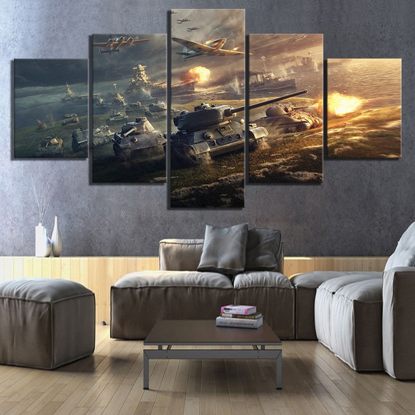 5 Pieces Canvas Print Game War World of Tanks Poster Picture Wall Art ...
