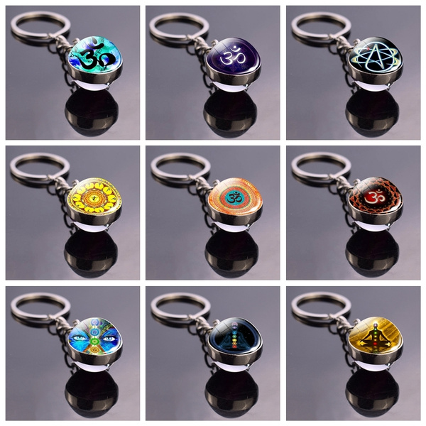 Buddhist Jewelry 7Chakra Spiritual Double Sided Metal Car Keyring Om ...