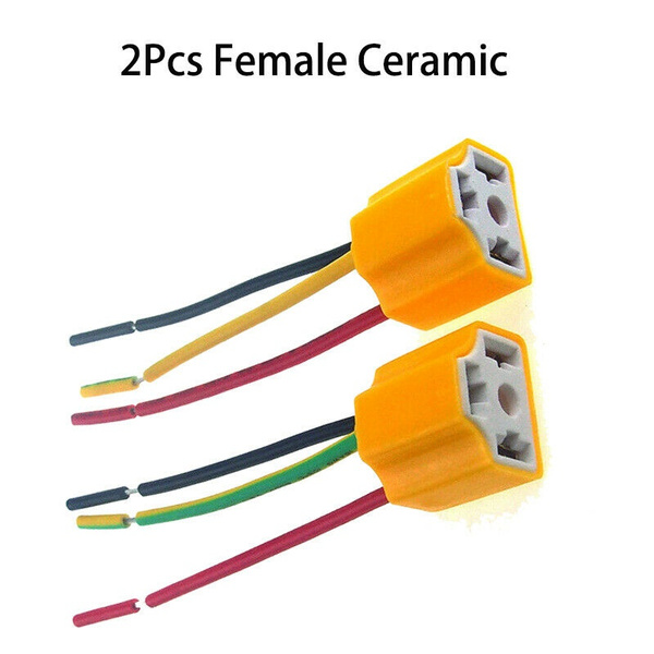 2Pcs Female Ceramic Headlight Connector Pigtail Plug Adapter Socket H4 ...