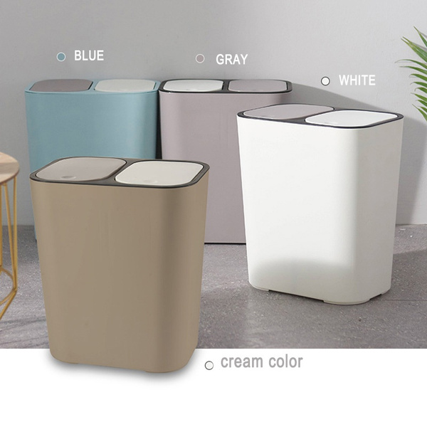 Rectangle Trash Can Plastic Push-Button Dual Compartment 12liter ...
