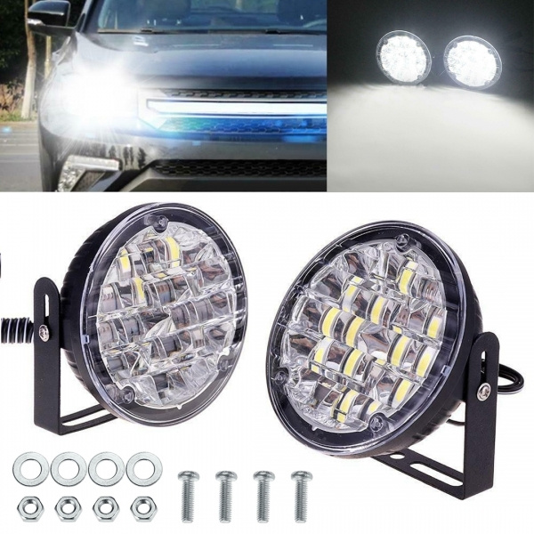 2pcs 12V 18LED Car Lights Round White Daytime Running Fog Lamps ...