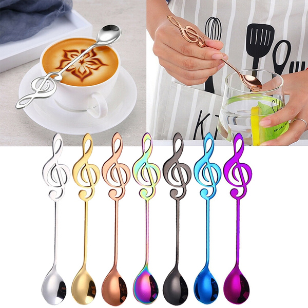 1pc Cute Music Note Shape Spoon Stainless Steel Coffee Spoon Tea Mixing ...