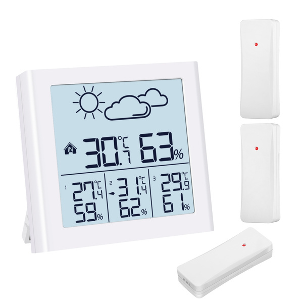 New Version Indoor Outdoor Thermometer, Weather Forecast Station with 3 ...
