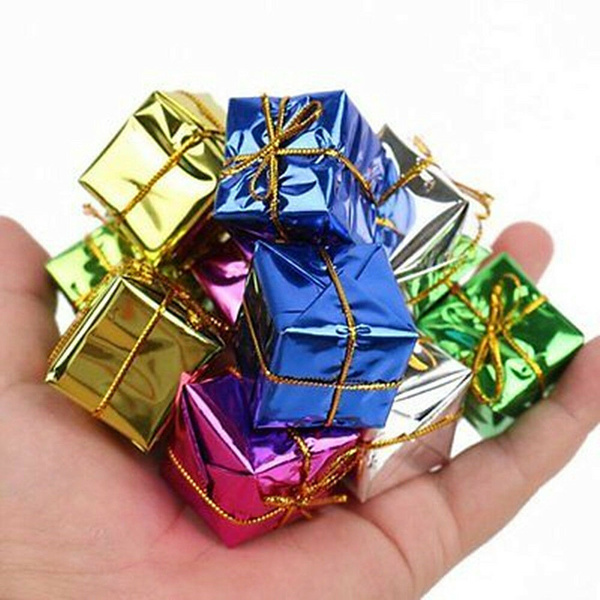 24/48PCS Mini Christmas Ornaments Foam Gift Box Xmas Tree Hanging Party ...