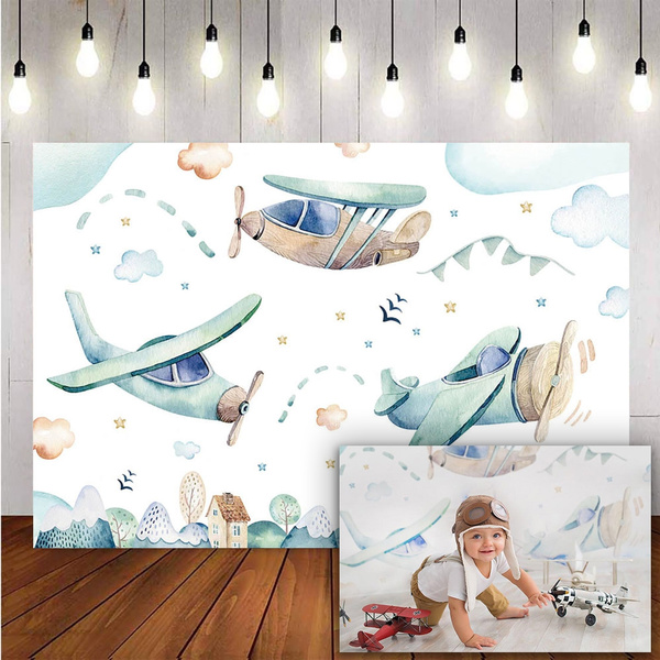 Airplane Cartoon Backdrop for Photography Celebration Birthday Aircraft ...