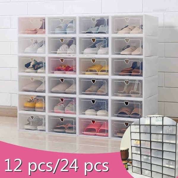 12/24 PCS Folding Shoe Boxes 31.5x20.5x11.5cm Shoe Storage Box Plastic ...