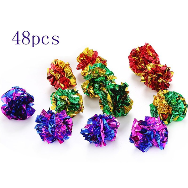 48PCS Mylar Balls Cat Toy Shiny Crinkle Paper Ball Kitten Toy XCV | Wish