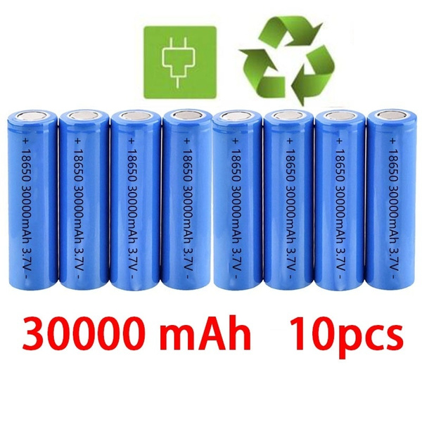 10pcs 18650 3.7V 30000mAh Rechargeable Battery Lithium Batteries Li-ion Bateria for LED ...