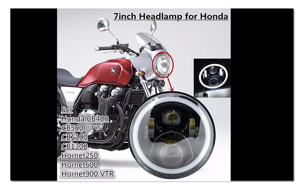 Black/Chrome Motorcycle Led Headlight With Halo Ring For Honda CB400 ...