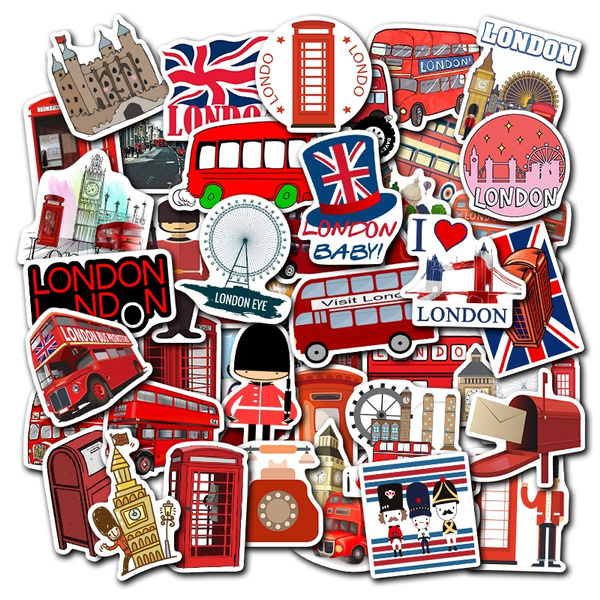 25/50 PCS London Themed Red Bus Telephone Booth Elements Stickers ...