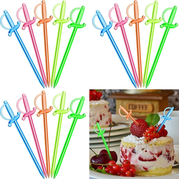 50 Pieces 3.35 Inch Plastic Sword Picks Food Toothpicks Fruit Fork ...