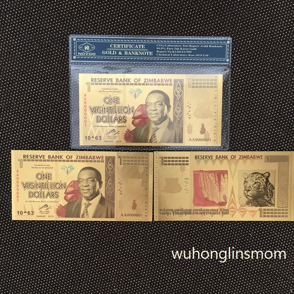 Zimbabwe 1 Vigintillion Dollars with Pvc Protective Case Banknote Color ...