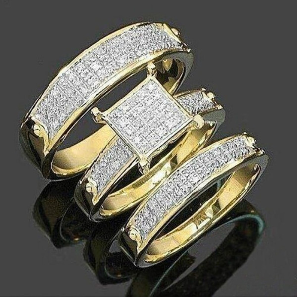 Luxury 18K Gold Wedding Ring Set Crystal Diamond Ring Jewelry | Wish