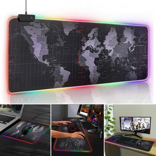 Stylish LED Flash Map Design RGB Desk Pad Anti-slip Gaming Mouse ...