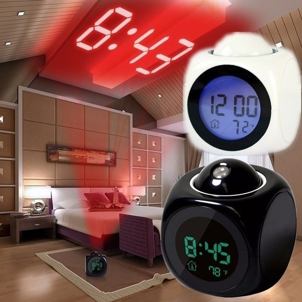 LCD Projection LED Display Time Digital Alarm Clock Talking Voice ...