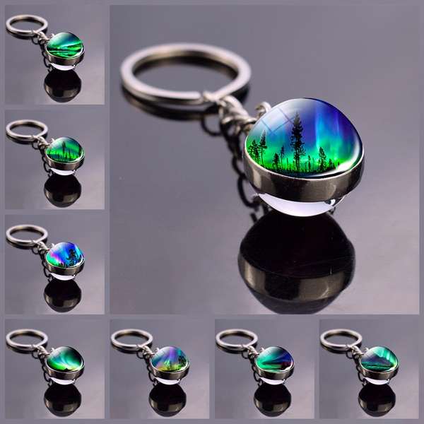 Aurora Ball Keychain Aurora Borealis Keyrings Northern Lights Glass ...