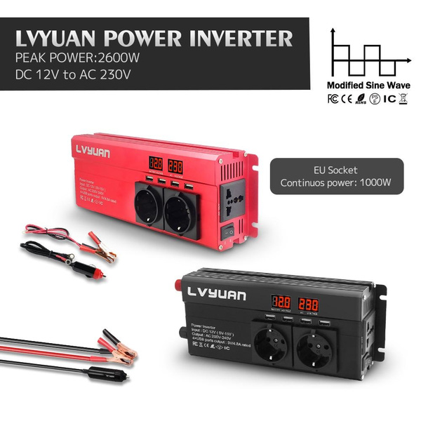 DC 12V to AC 220V-230V 1000W Rated Power Inverter EU Socket With 4 USB ...