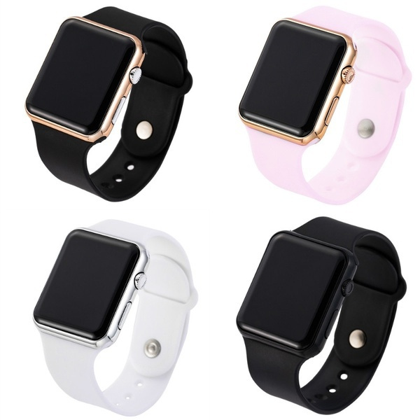 New Square Mirror Face Silicone Band Digital Watch Red LED Watches ...