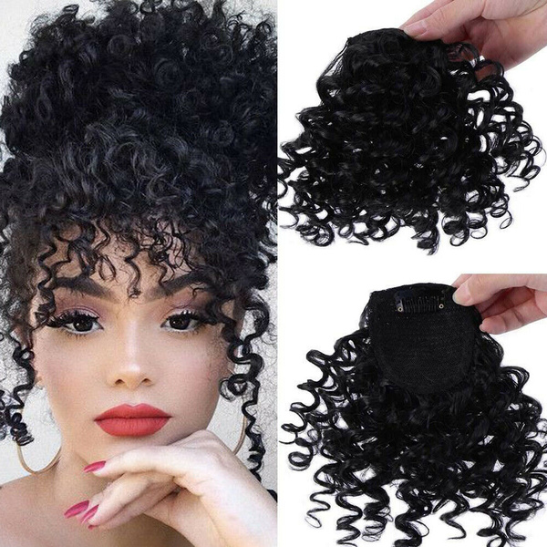 20cm Clip on Curly Hair Bangs Clip in 100% Human Hair Front Fringe Hair ...