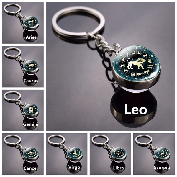 Fashion 12 Constellation Keychain Keyring Stainless Steel Key Rings ...