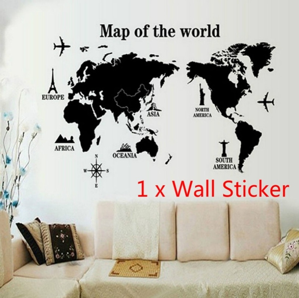 PVC World Map Paper Earth Moon Poster Wall Chart Home Decoration Wall ...