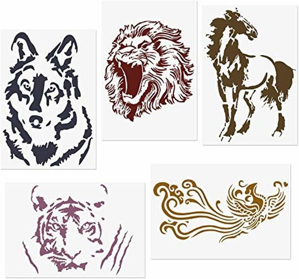 5pcs/set Animal Stencil for Painting on Wood, Walls, Fabric, Airbrush ...