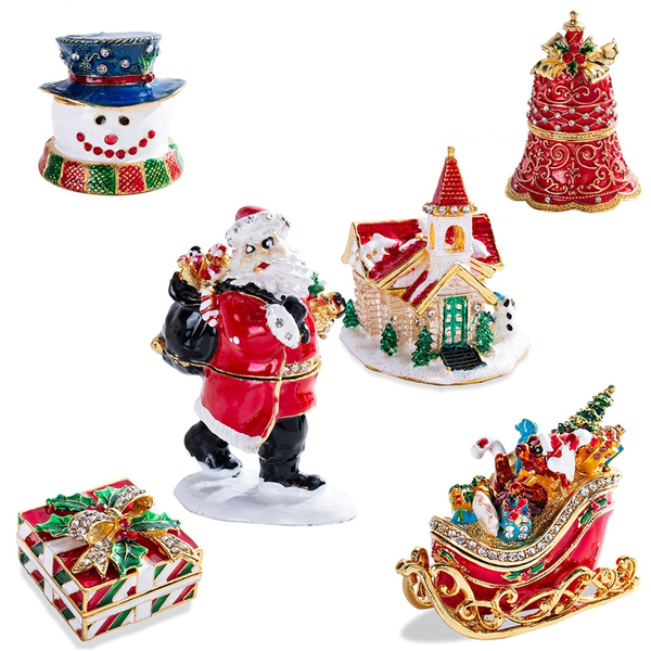 Crystal Bejeweled Trinket Boxes Hand Painted Santa Claus Jewelry Box ...
