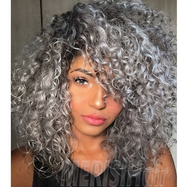 Fashion Short Curly Hair Ombre Grey Synthetic Wig for Women | Wish