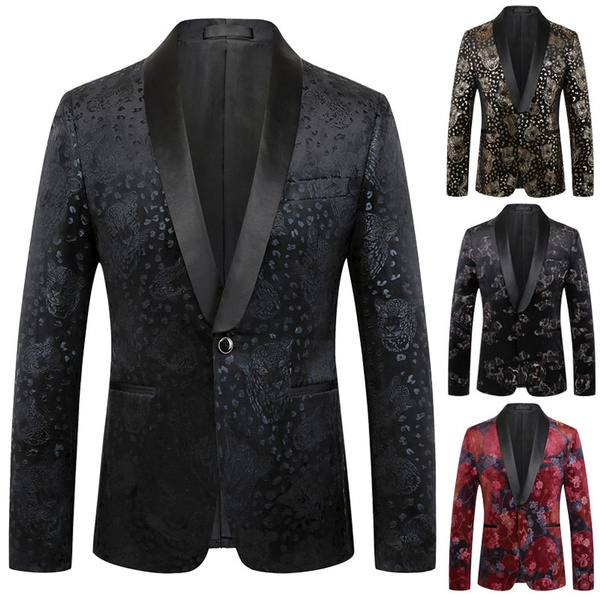 Men's fashion high-end business velvet gilded slim suit party casual ...