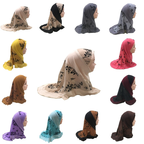 2-7 Years Muslim Girls Hijab Hats Islamic Arab Kids Head Scarf Caps ...