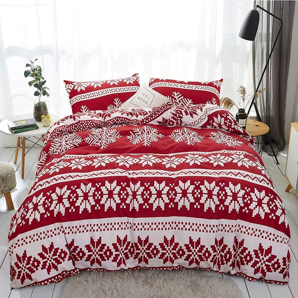 Luxury Christmas Snowflake Print Soft Cotton Duvet Cover Set Bed Set ...