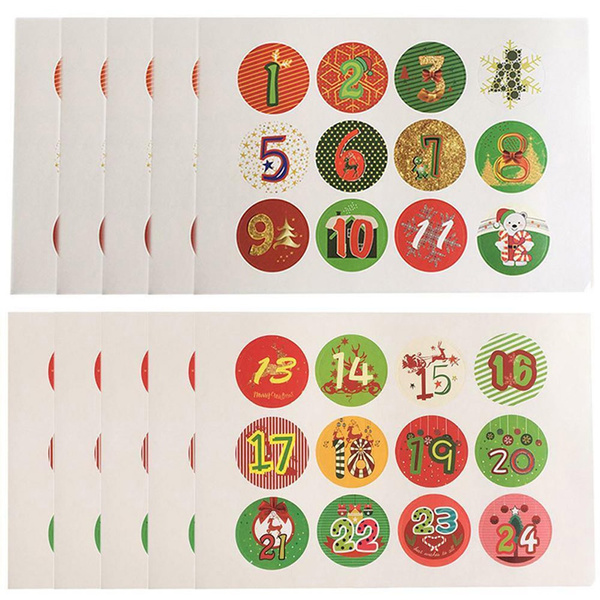 10 Sheets/Set Christmas Advent Calendar Stickers Numbers 1-24 ...