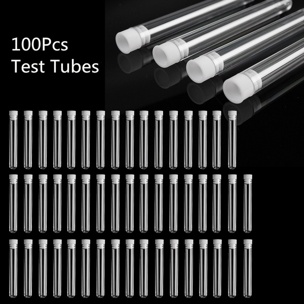 100Pcs Clear Plastic Test Tube With Cap 12x100mm U-shaped Bottom Long ...