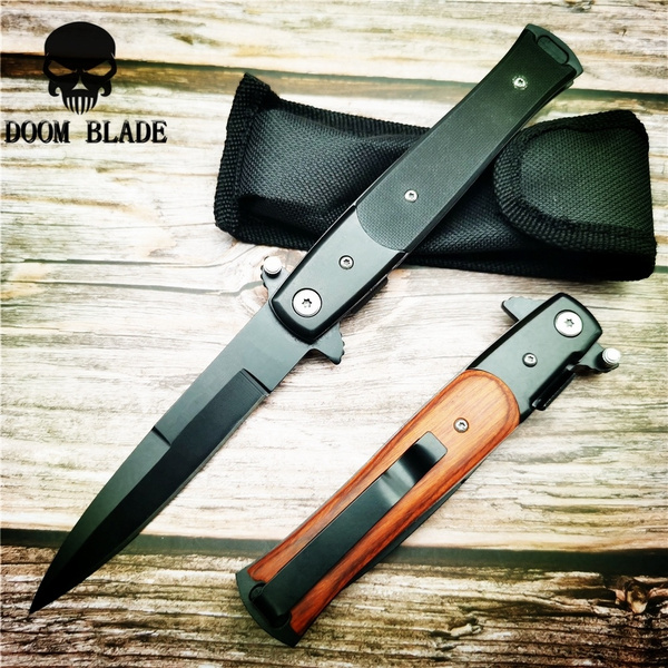 225mm 5CR15MOV Blade Quick Open Knives Folding Blade Knife G10 Handle ...