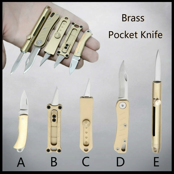 Portable Brass Pocket Knife Mini Push Foldable Knife KeyChain Knife ...