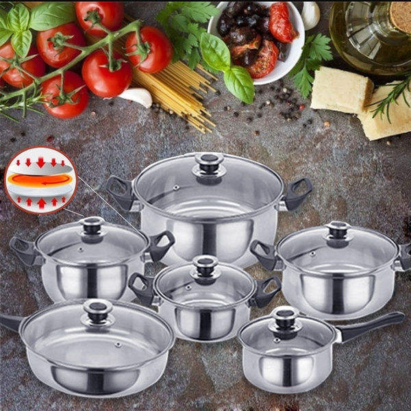 6PCS Cookware Set, Pots And Pans Stainless Steel Cooking Kitchen ...