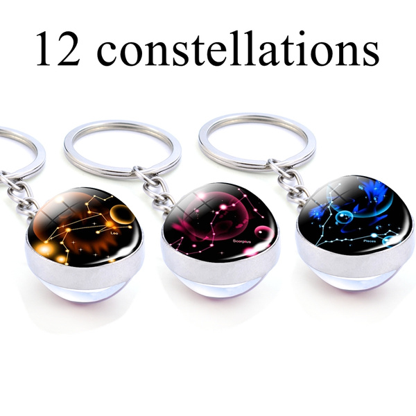Constellation Keychain Best Gift Key Rings Glass Ball Pendant Zodiac ...