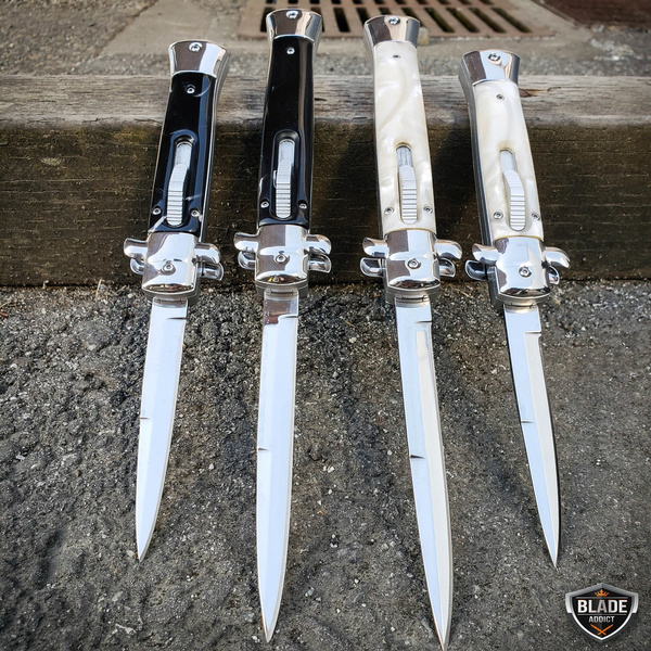 Classic Gentleman Italian Stiletto White Spring Assisted Open OTF Out ...