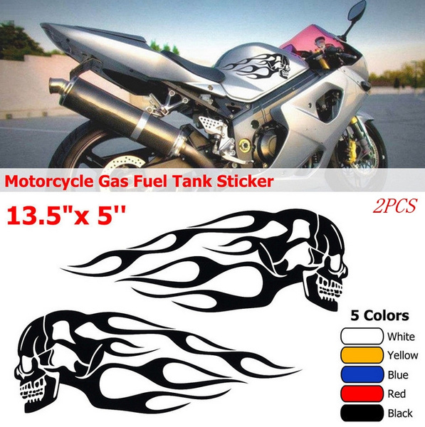 1 Pair Motorcycle Fuel Gas Tank Skull Flame vinyl Decal Sticker ...