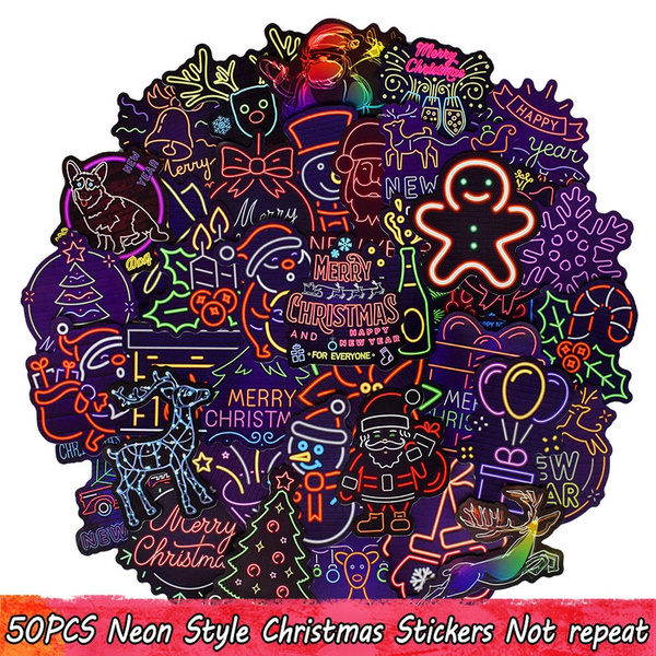 50 PCS Neon Christmas Sticker Anime Cute Reindeer Decals Stickers Gifts ...