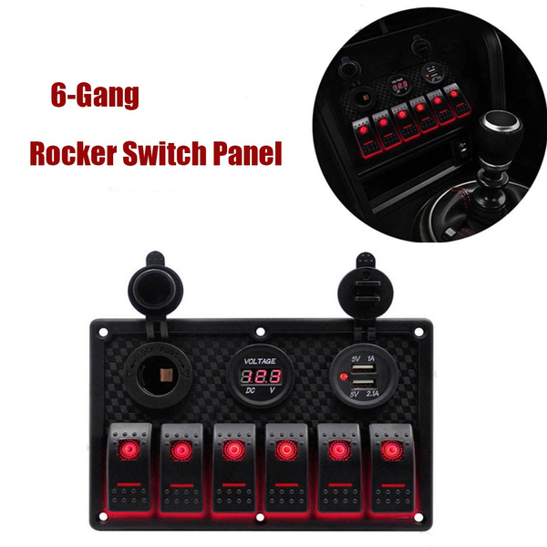 6-Gang Rocker Switch Control Panel Red LED for Car Truck Marine Boat ...