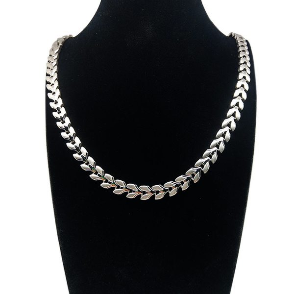 silver Magnetic Therapy Necklace Stainless Steel Pain Relif Chain ...