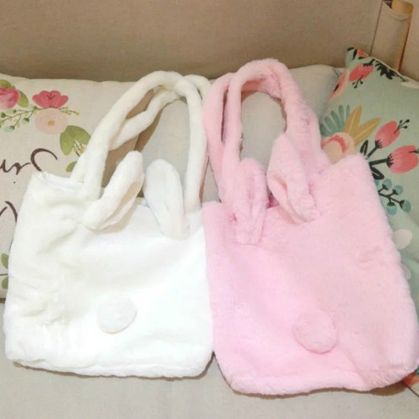 Women Faux Fur Tote Bag Handbag Furry Fluffy Plush Shaggy Rabbit Design ...