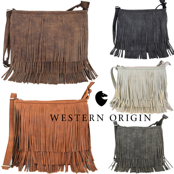 Western Style Cowgirl Fringe Cross Body Handbags Leather Concealed ...