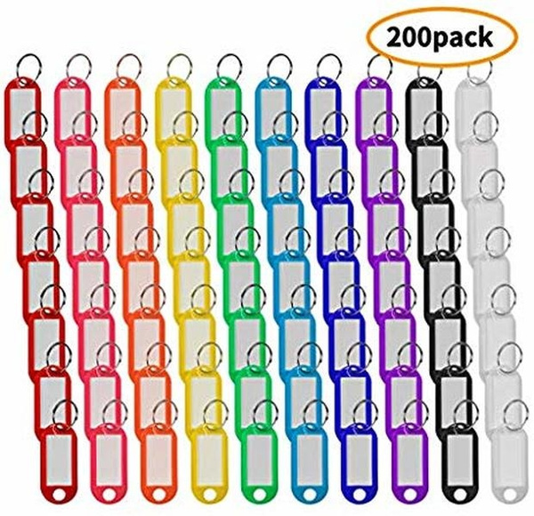 200 Pack Tough Plastic Key Tags with Label Window ID Luggage Tag with ...