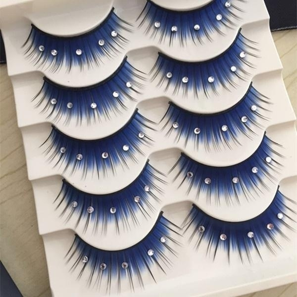 5 Pair Blue Diamond Thick Exaggerated False Eyelashes, Latin Dance ...