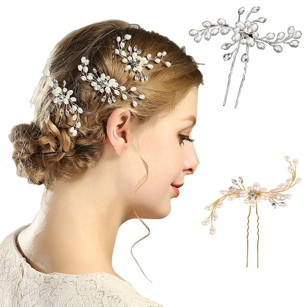 2pcs Elegant Flower Wedding Hair Pins Crystal Pearl Hair Pin Jewelry ...