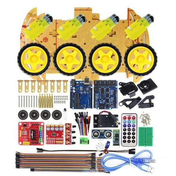 4WD Robot Car Kit UNO Wireless IR Obstacle Avoid Line Follow L298N for ...